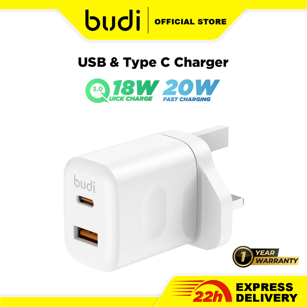 Budi 38W Dual USB & Type C Charger Super Fast Charging Adapter Plug ...
