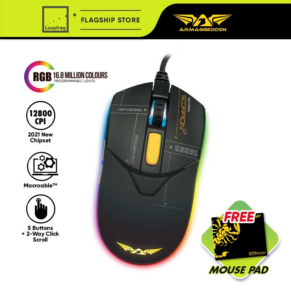 Armaggeddon Scorpion 7 Wired 12800 CPI RGB Gaming Mouse | 5 Button ...