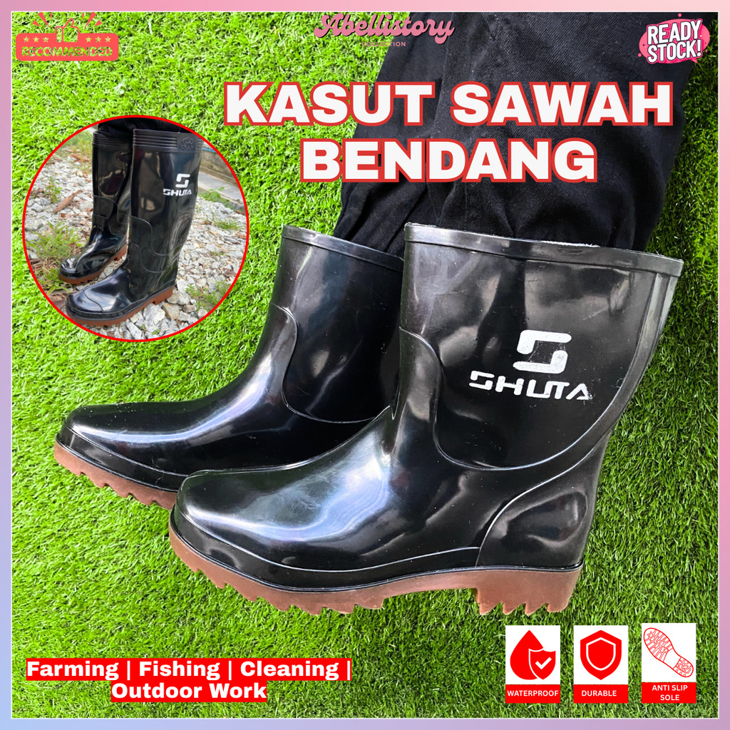 (Abellistory) Unisex Kasut Sawah Bendang/Boot Kerja Black PVC/Kasut ...