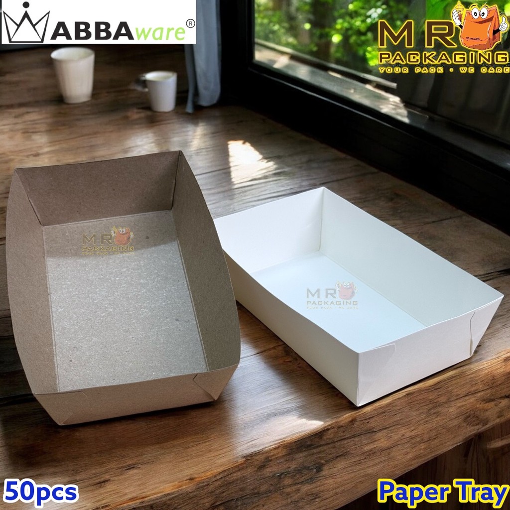 Paper Tray ( 50pcs± ) ABBAware Rakki Food Grade - Disposable Paper Tray ...