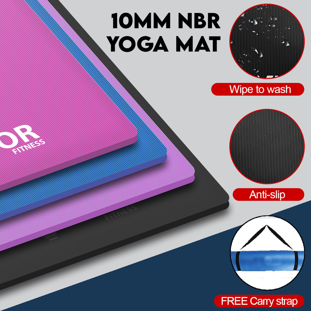 Vigor Fitness NBR Yoga Mat With Carry Strap (10mm) / NBR Mat Yoga ...