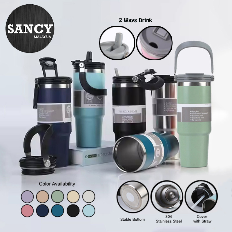Sancy 890ml 304 Stainless Steel Handheld Thermos Insulated Vacuum Tumbler Double Drink Hot or ...