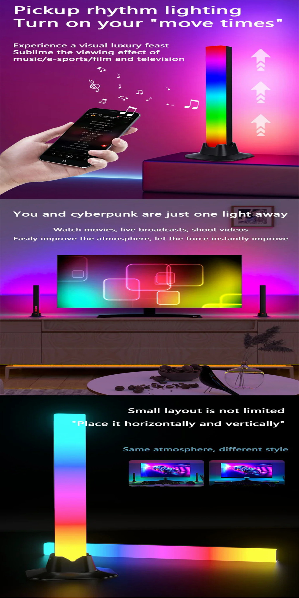 RGB LED Desktop Floor Lamp Light Bars Night Light Music Rhythm Atmosphere Lights Backlight for ...