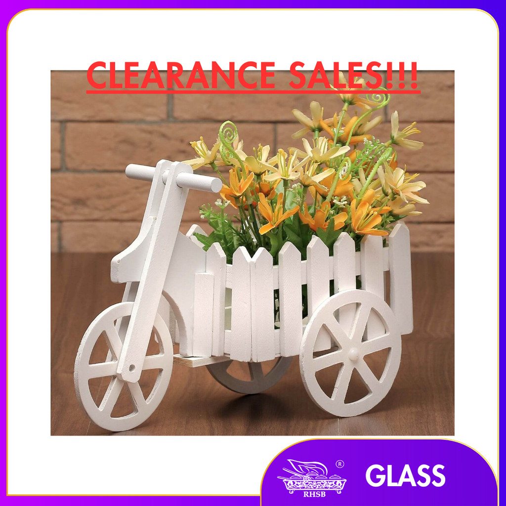 WHITE GOLD TRICYCLE BIKE FLOWER BASKET / POT VASE PLANT STAND HOLDER ...