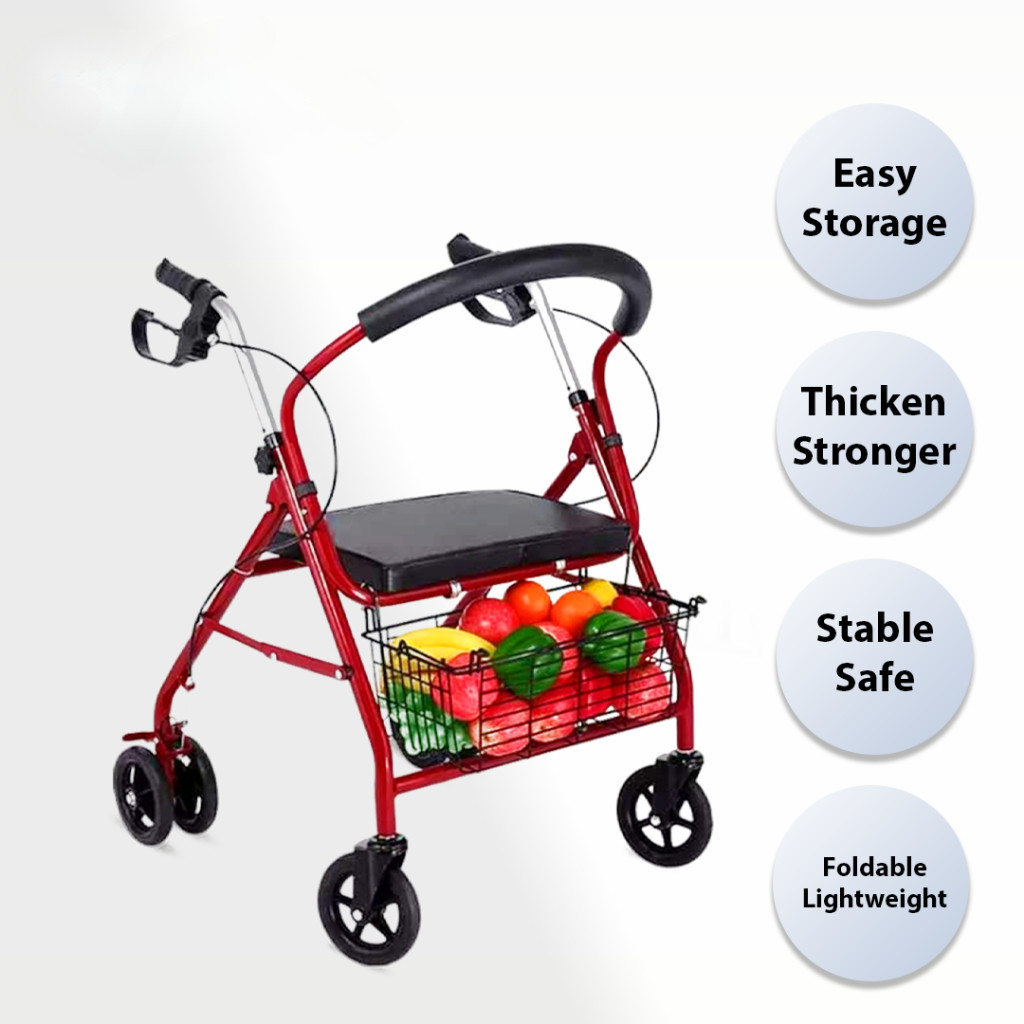 Foldable Lightweight Rollator Walker with Seat & Wheels - 4-Wheel Frame ...