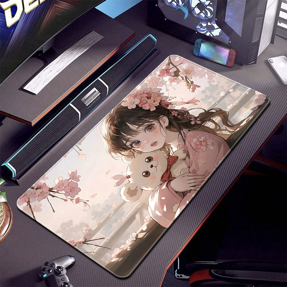 Computer Mouse Pad XXL Large Locking Edge Mouse Mat Cute Anime Girls HD ...