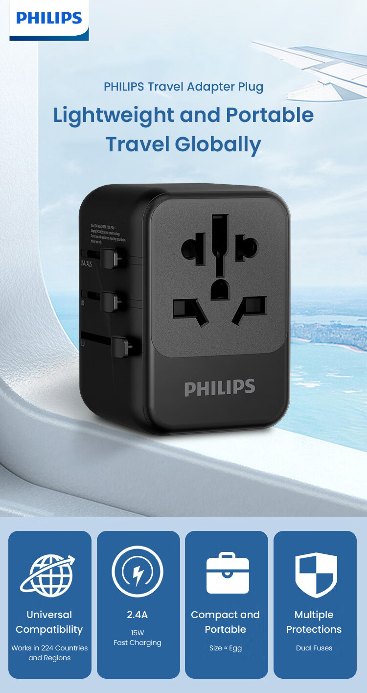 Philips Travel Adapter Plug 15W Global Universal British Standard ...