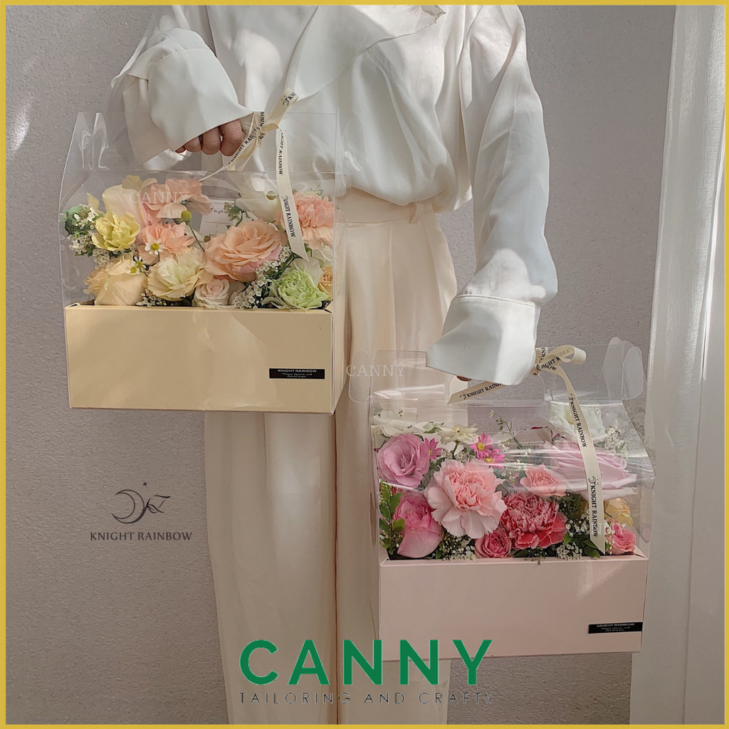 Transparent Flower Box With Handle And Base For Cake / Kotak Dengan ...