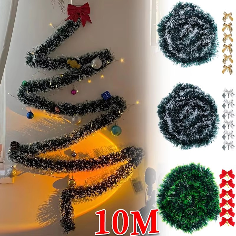 10M Christmas Tinsel Ribbons with Bow - Xmas Tree Hanging Ornaments ...