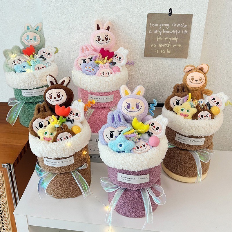 Cute Labubu Bouquet Gift Box Cartoon Labubu Plush Toy Doll Bouquet ...