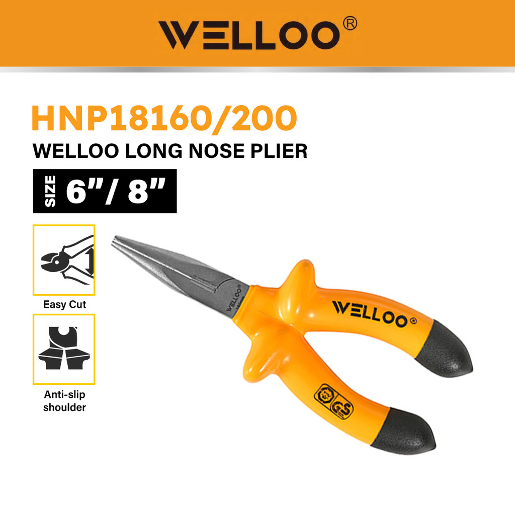 WELLOO LONG NOSE PLIER 6”/8” (HNP18160/200) PLAYAR MUNCUNG TIRUS/ WIRE ...