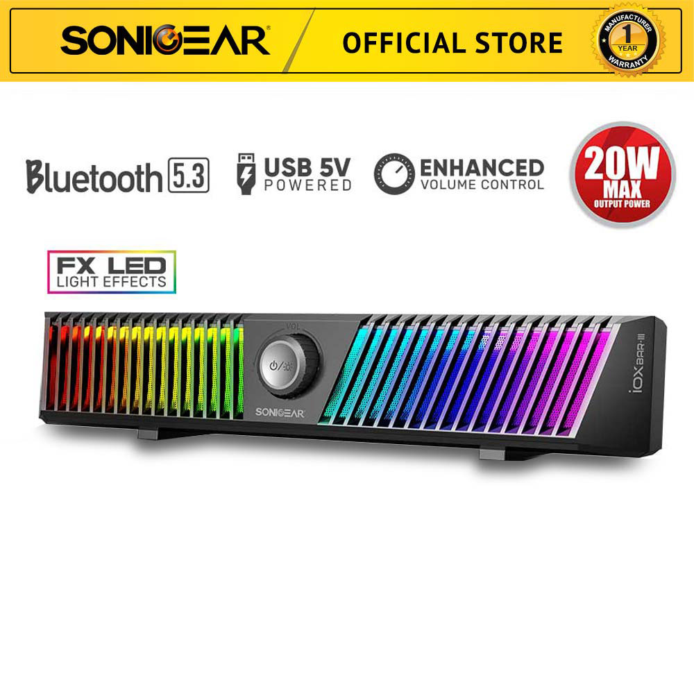SonicGear IOX Bar 3 Stereo Bluetooth 5.3 USB Sound Bar LED Light ...