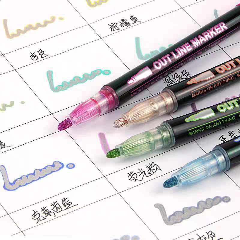 8/12/24Colors double line outline Highlighter marker pens, for DIY ...