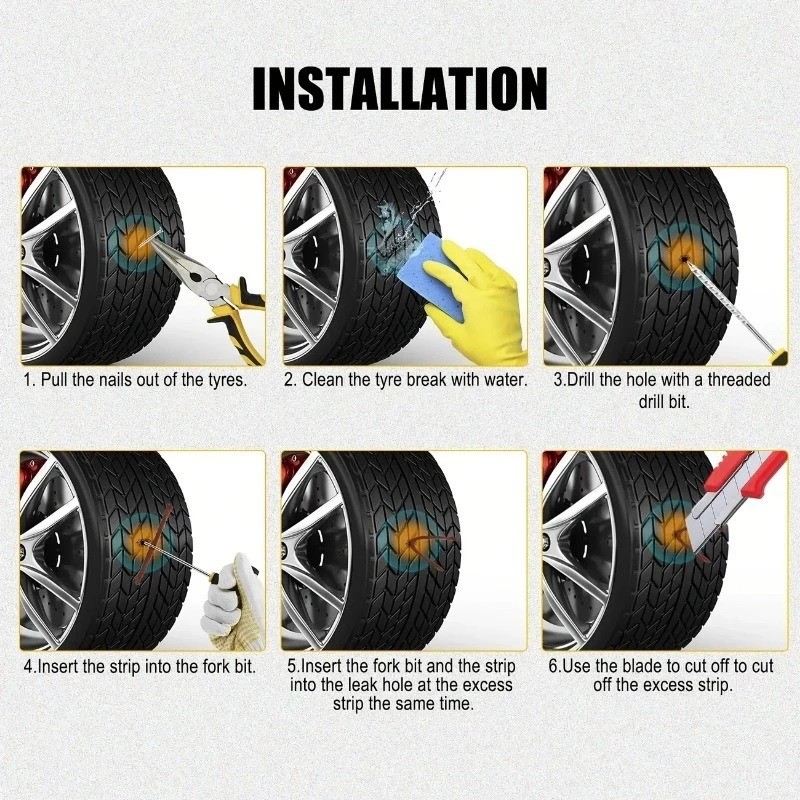 Tire Repair Kits 6 PCS Puncture Plug Patch Kit Case Portable Tire Patch ...