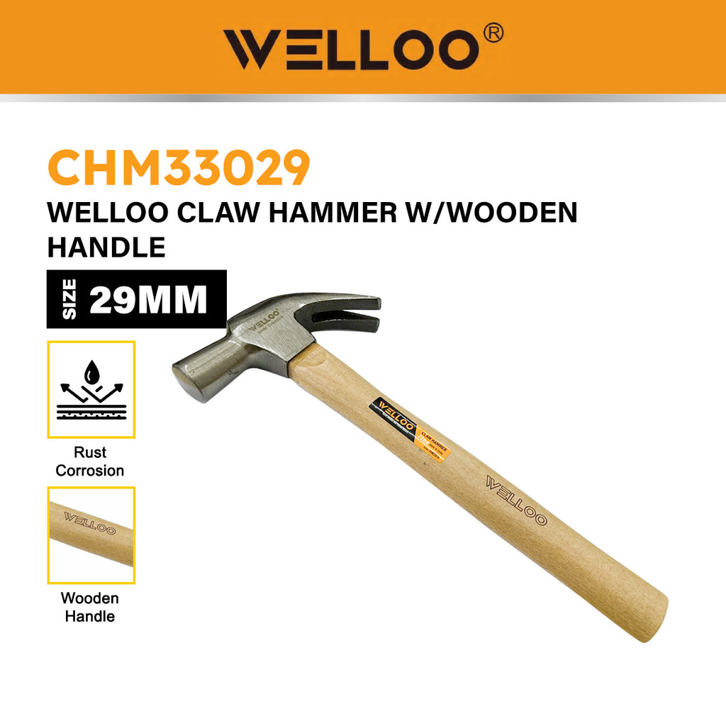 WELLOO CLAW HAMMER W/WOODEN HANDLE 29MM (CHM33029)/ WOODWORKING ...