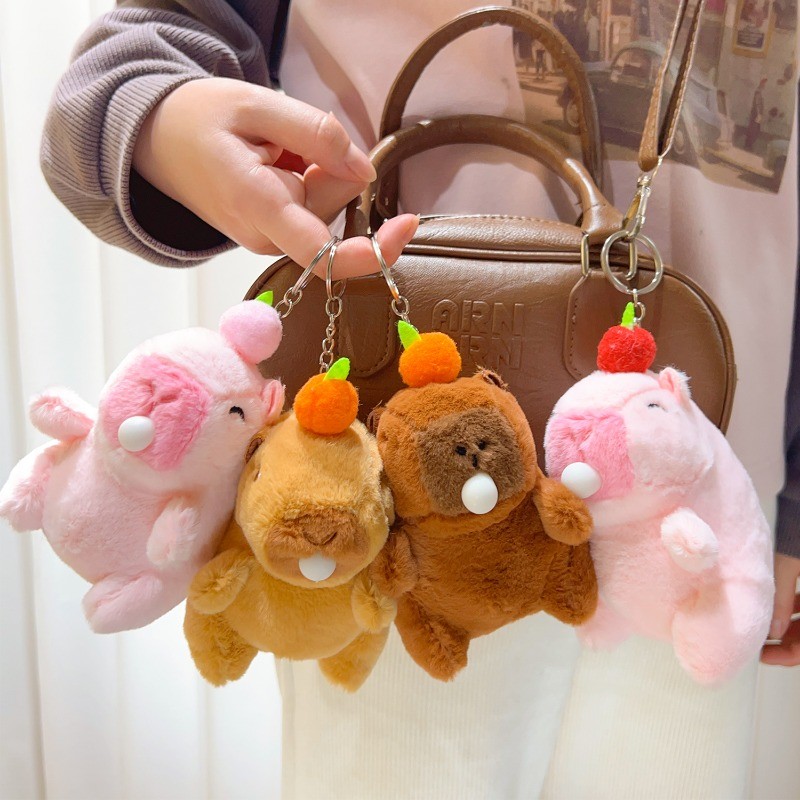 Exquisite Creative Snot Capybara Car Key Rings- Kawaii Plush Capybara ...