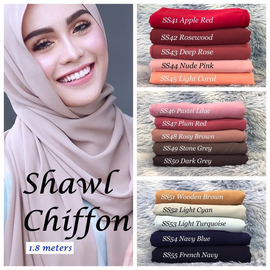 in stock 【Ship From Msia】Part 2 Shawl Keknis Heavy Chiffon Plain Tudung ...
