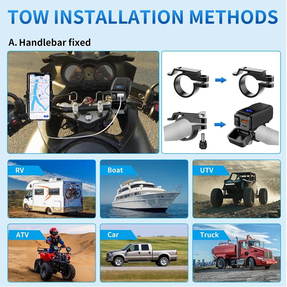 60W PD QC3.0 Motorcycle USB Fast Charger 60W Handlebar Dual USB Socket ...