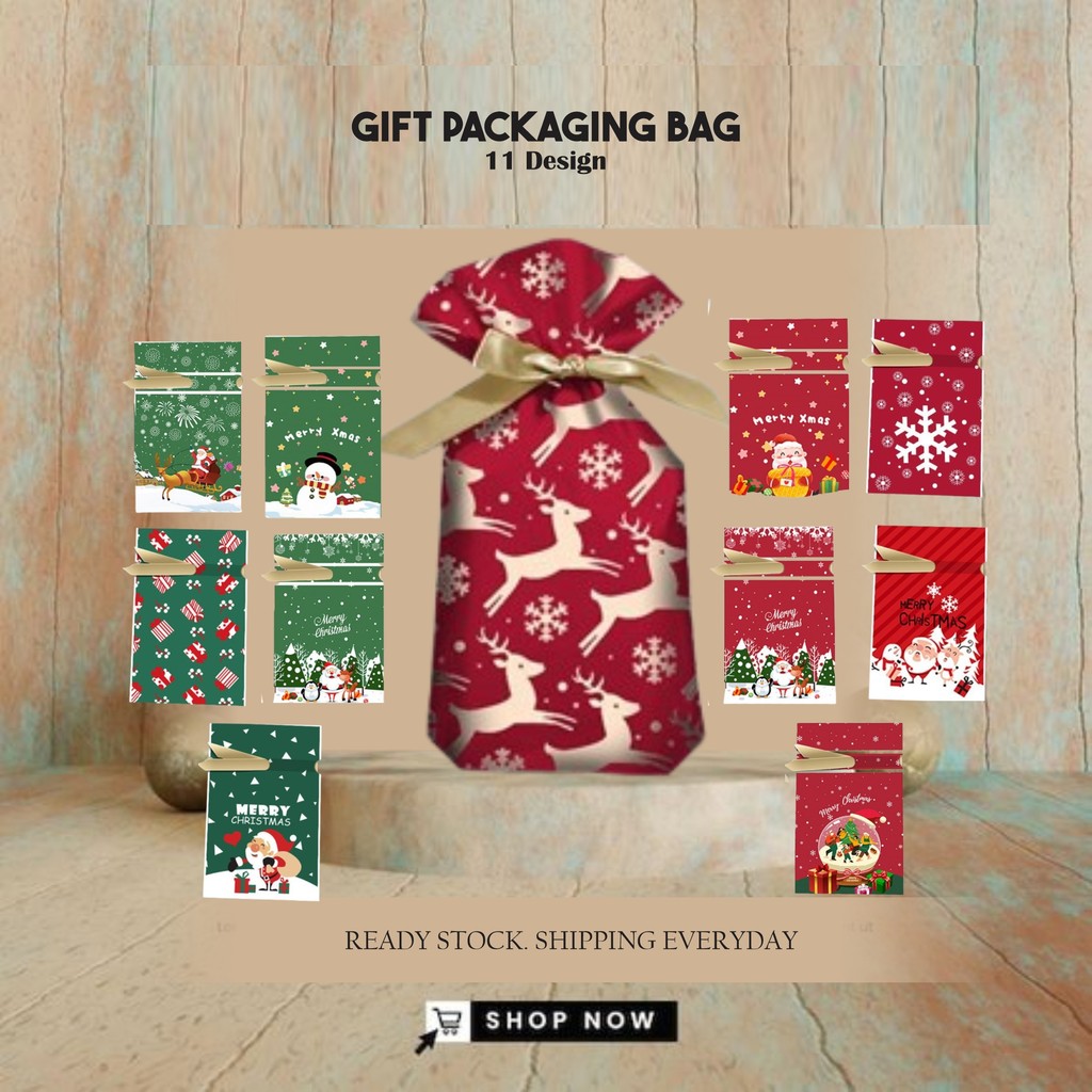 DC 1PCS Christmas Ribbon Wrapping Gift Bags Baking Birthday Cookies ...