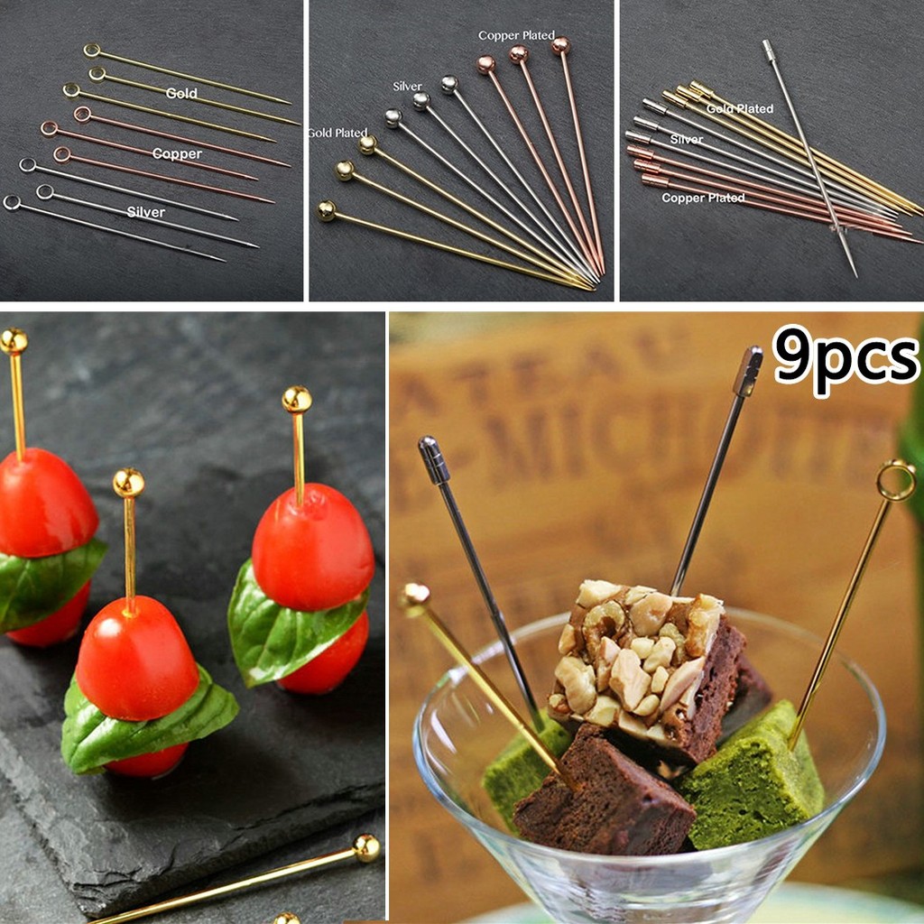 [Super] 9pcs/set Stainless Steel Shaped Swizzle Fruit Cocktail Picks ...