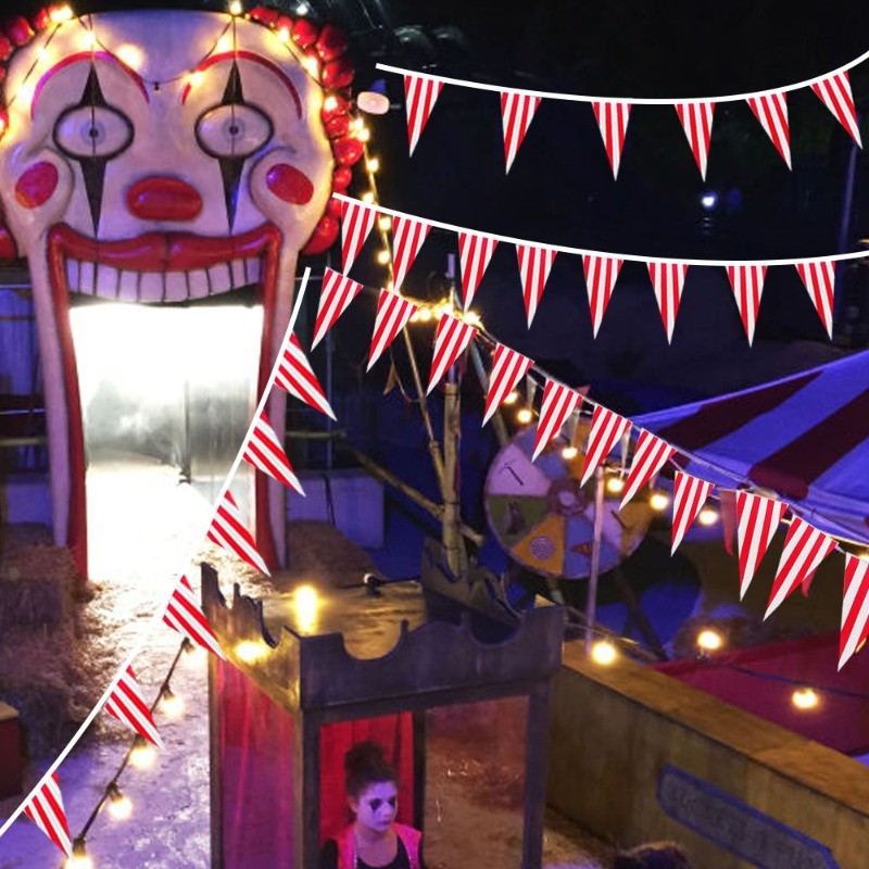 10M Carnival Theme Party Flag - Red White Striped Pennant Triangle ...