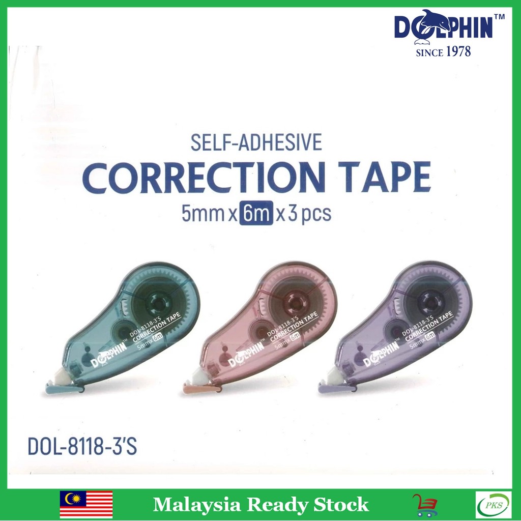 Dolphin Correction Tape 5mm x 6m (3in1) | Shopee Malaysia