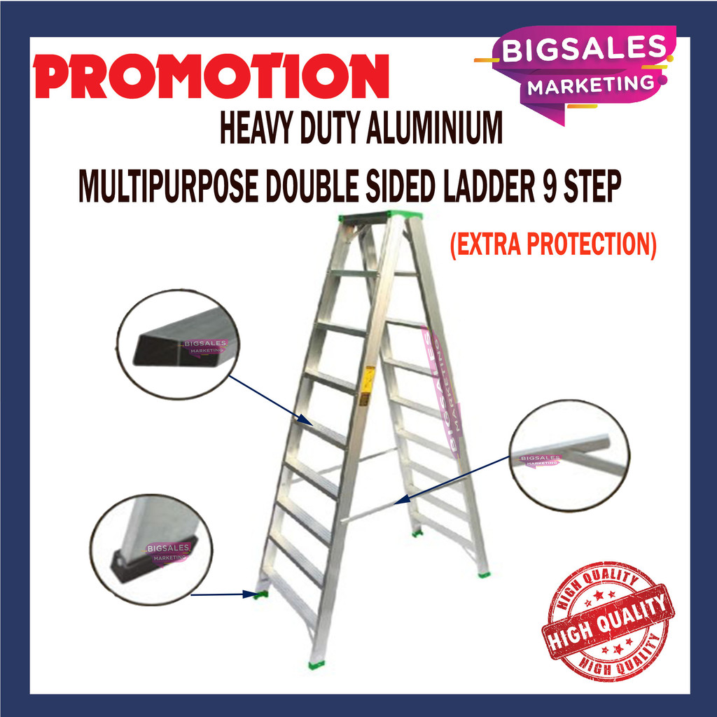 9 Steps BIGSALES Aluminium Double Sided Ladder / Tangga 9 Steps ...
