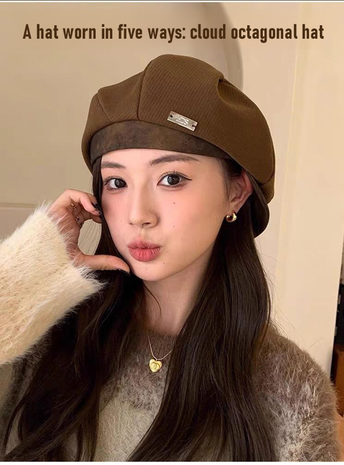 Cloud Octagonal Hat Women's Everyday Joker Face-Looking Small Painter ...