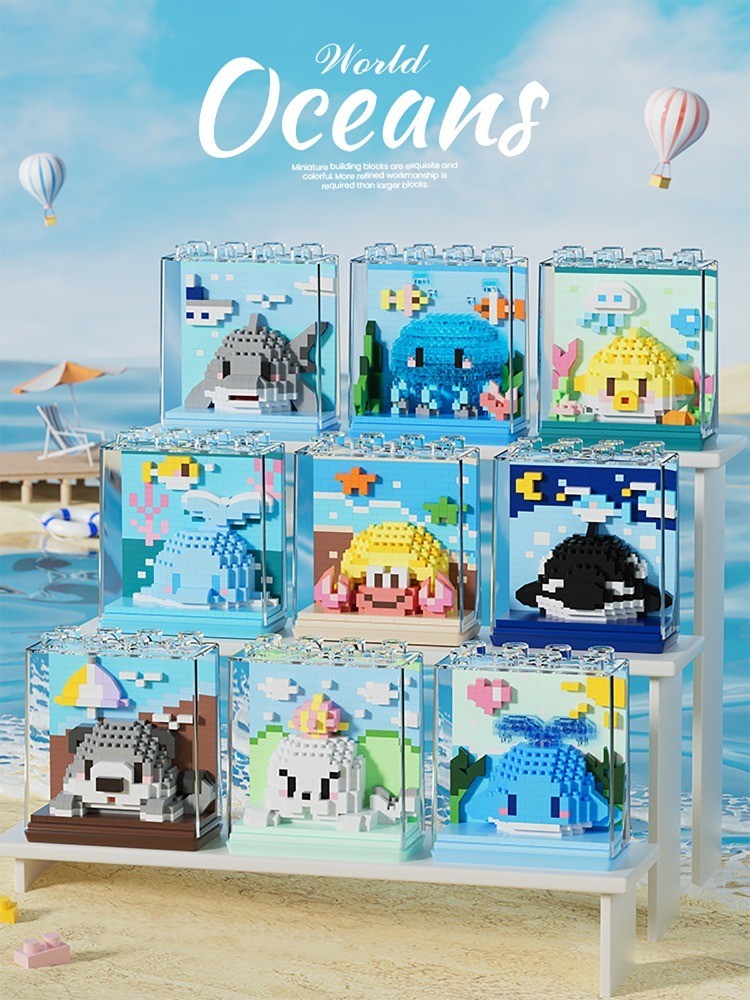K288-296 Marine Life Building Blocks with Display Box Assembly Whale ...