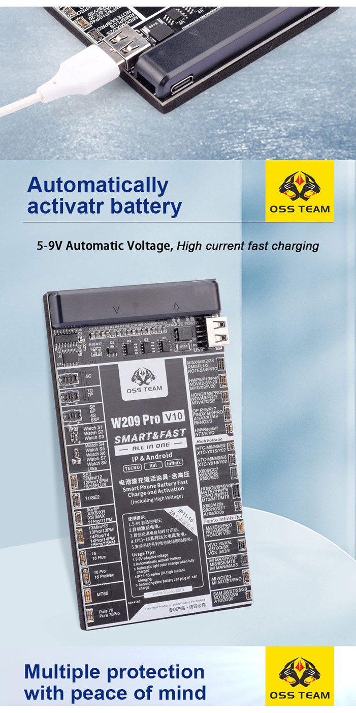 W209 Pro V9 Battery Activation Board for iPhone 6-X 11 12 13 14 15 16 Samsung Xiaomi Android ...