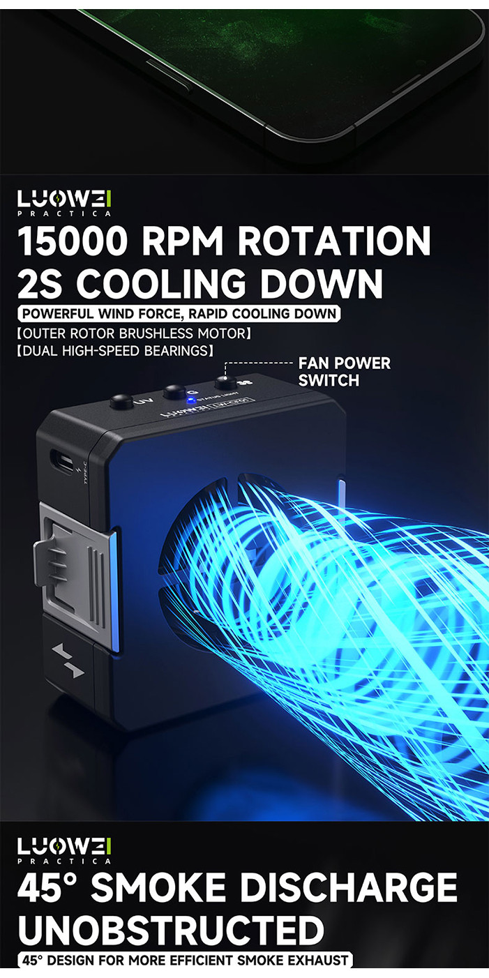 LUOWEI LW-CF01 4-in-1 Microscope Cooler/Smoke Exhaust Fan/UV Curing Lamp with Dust Lamp Beads ...