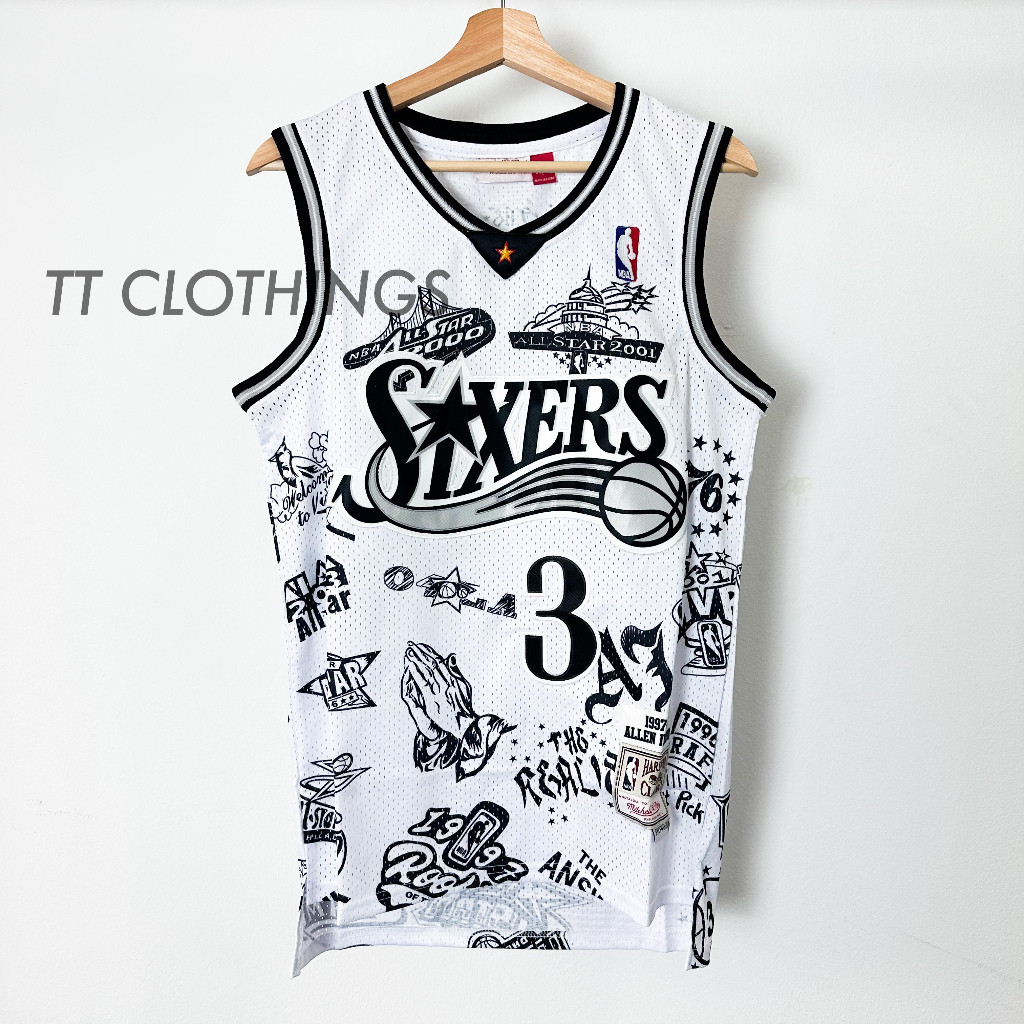 [12.12!] Iverson Retro WHITE GRAFFITI #3 Sixers 76ers Red Home NBA ...