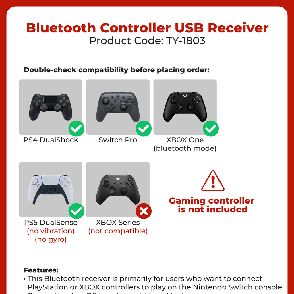 DOBE Bluetooth Controller Receiver Wireless USB Adapter PS4 PS5 XBOX ...