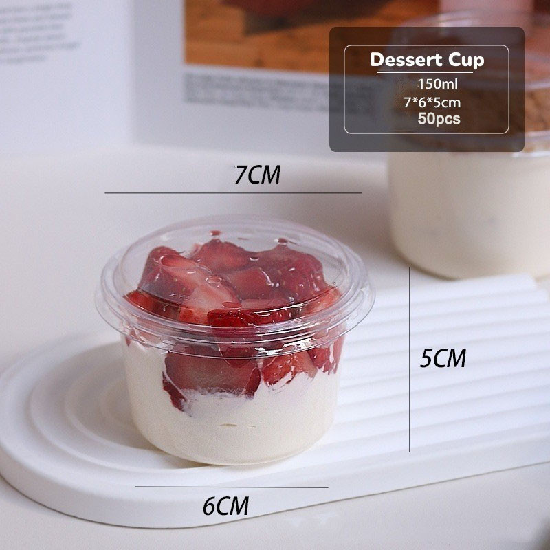 50PCS Disposable Round Pudding Cup with Lid Plastic Mousse Tiramisu ...