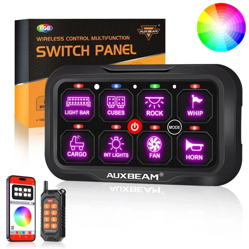 AUXBEAM AC-800 8 Gangs LED Light Switch Panel RGB Backlight bluetooth ...