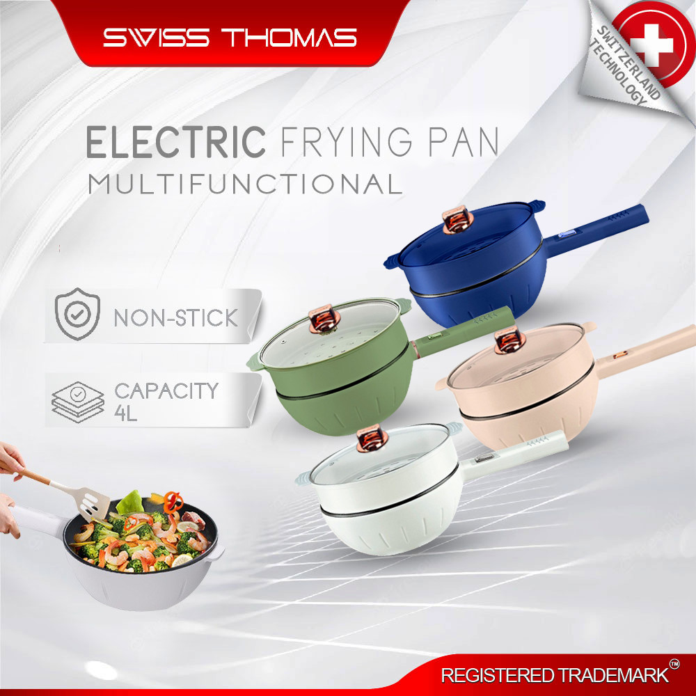SWISS THOMAS Electric Frying Pan Non-Stick Wok Electric Cooker Cooking ...