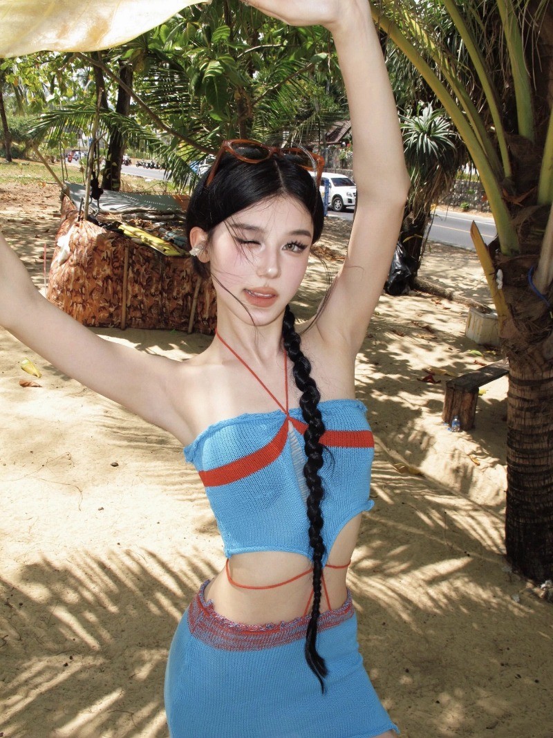 Women's Swimsuit Sexy Strap Bikini Two-piece Set Vacation Travel Fashion Thai Style Knit Beach ...