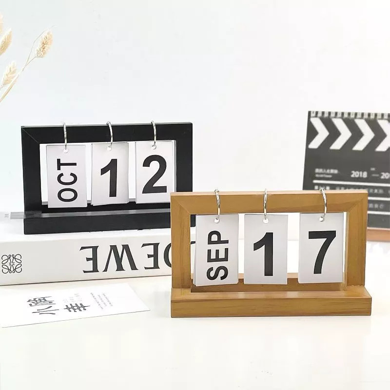 HOT Wooden Flip Calendar Board Minimalist Desktop Table Home Office ...