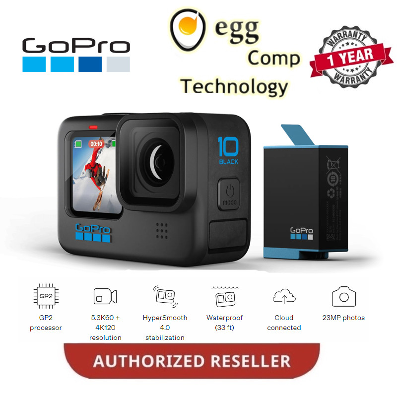 GOPRO HERO 10 BLACK ACTION CAMERA 5.3K VIDEO AND 23MP PHOTOS GP2 PROCESSOR HYPERSMOOTH 4.0 ...