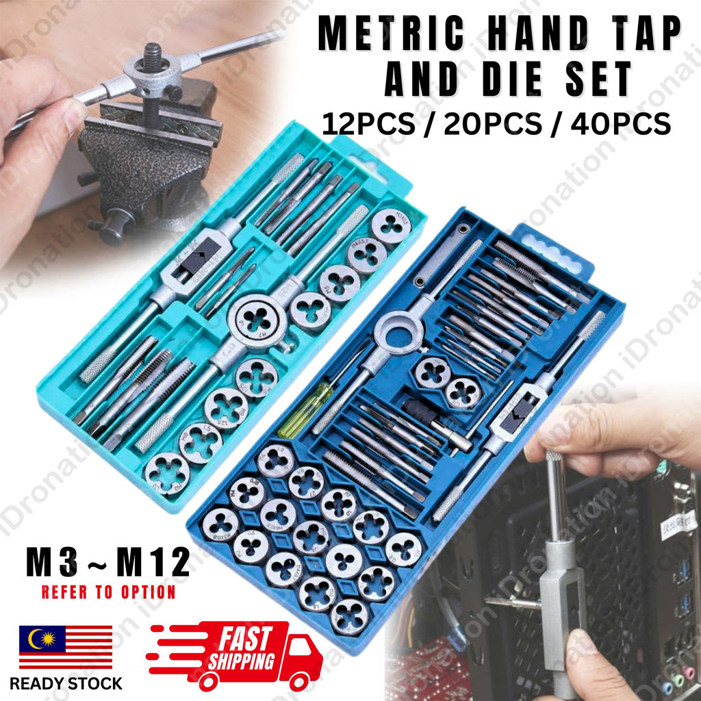 12PCS 20PCS 40PCS Hand Taps Tap and Die Set Kit M3-M12 Screw Extractor Plug Thread Taper Reamer ...