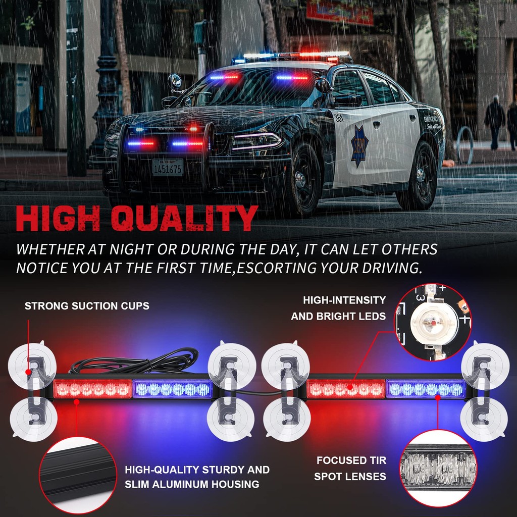 2 in 1 Red Blue Car Grille Emergency Strobe Light LED Police Lights ...