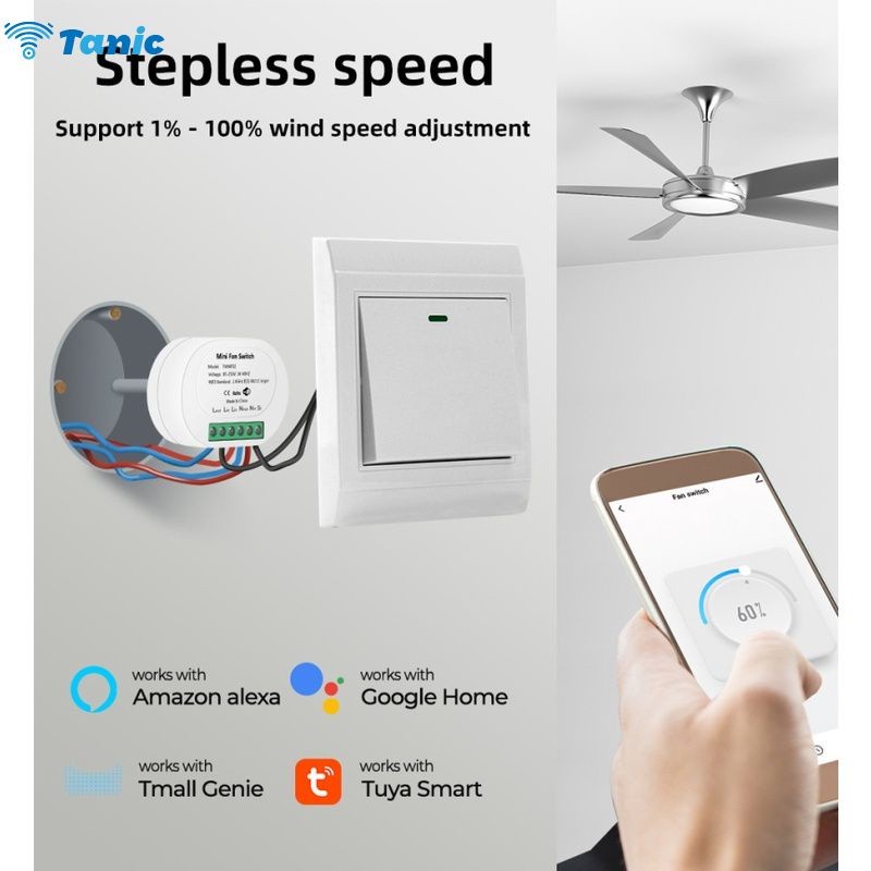 in stock Tuya Wifi Mini DIY Smart Fan Speed Switch Ceiling Fan ...