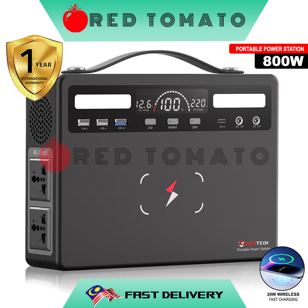 RED TOMATO 800W Wireless Fast Charging Portable Power Station Emergency Power Supply Powerbank ...