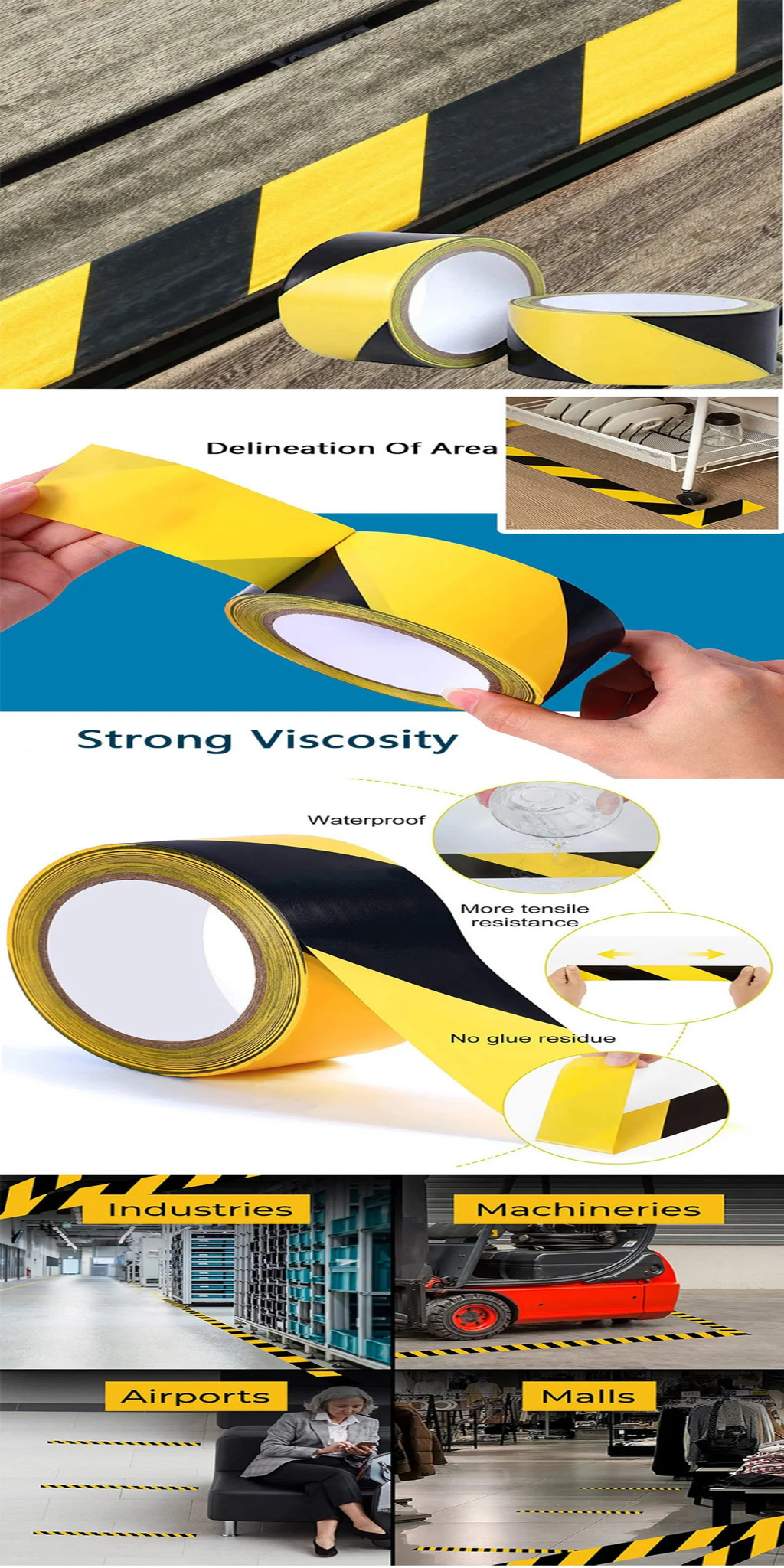 48mm x 33M Black & Yellow Hazard Warning Safety Stripe Tape Ideal For ...