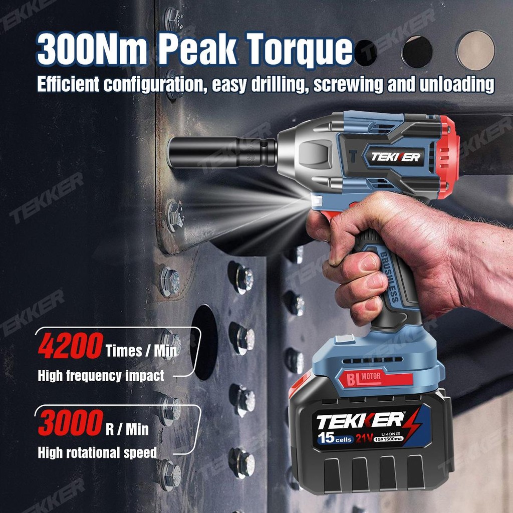 TEKKER 【3Year Warranty】300/1350nm High Torque Brushless Cordless 3 in 1 Impact Wrench Driver ...