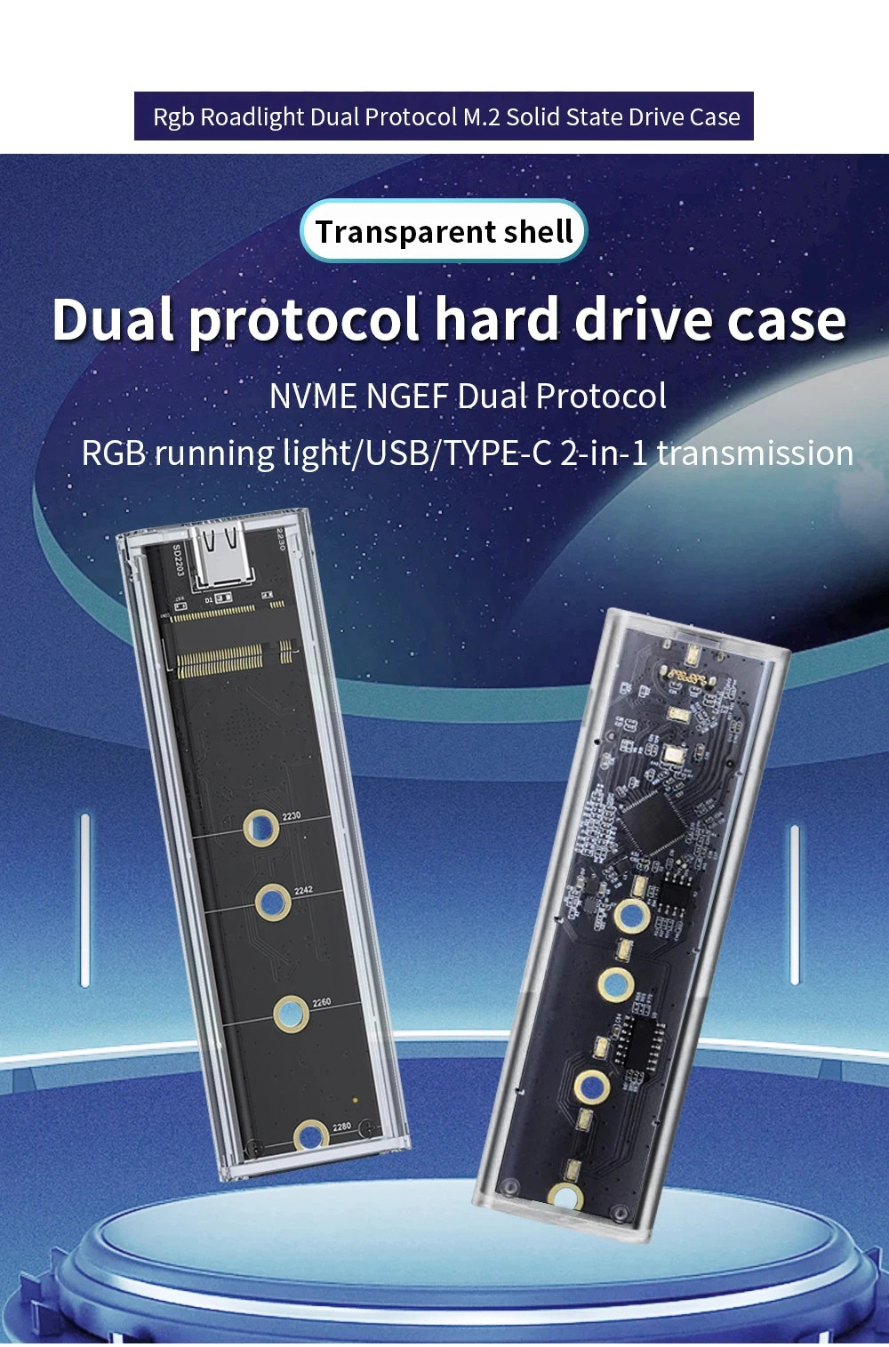 Transparent enclosure for M.2 NVMe SATA SSD, 10gbps, USB 3.1, Gen2, for ...