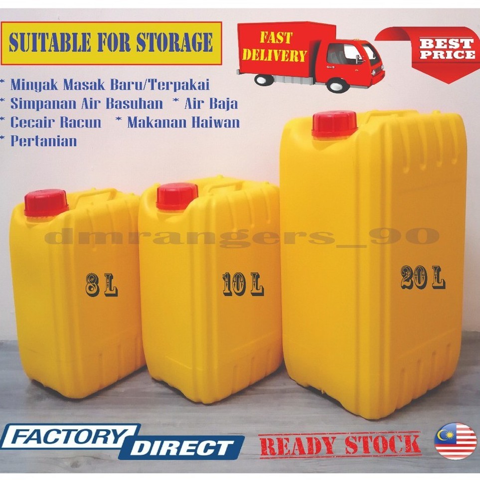 in stock [NEW] Jerry Can Plastic Bottle/Natural HDPE Bottle 3,5,7,8,10 & 20 Liter (Tong simpanan ...