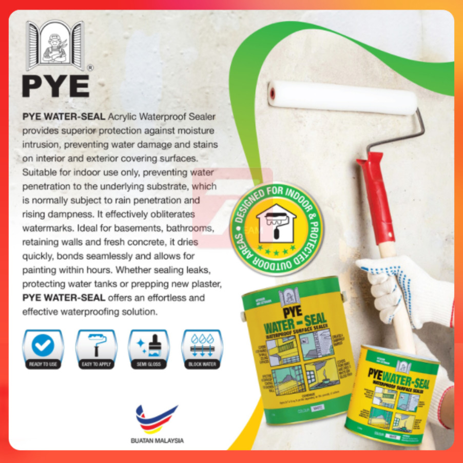 PYE Water Seal Acrylic Waterproof sealer 1Litre / perisai cecair alga ...