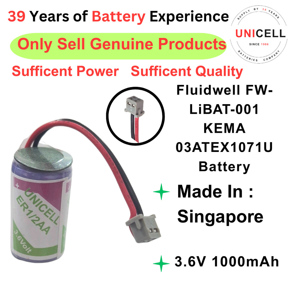 Fluidwell 3.6V 1000mAh FW-LiBAT-001 KEMA 03ATEX1071U battery for ...