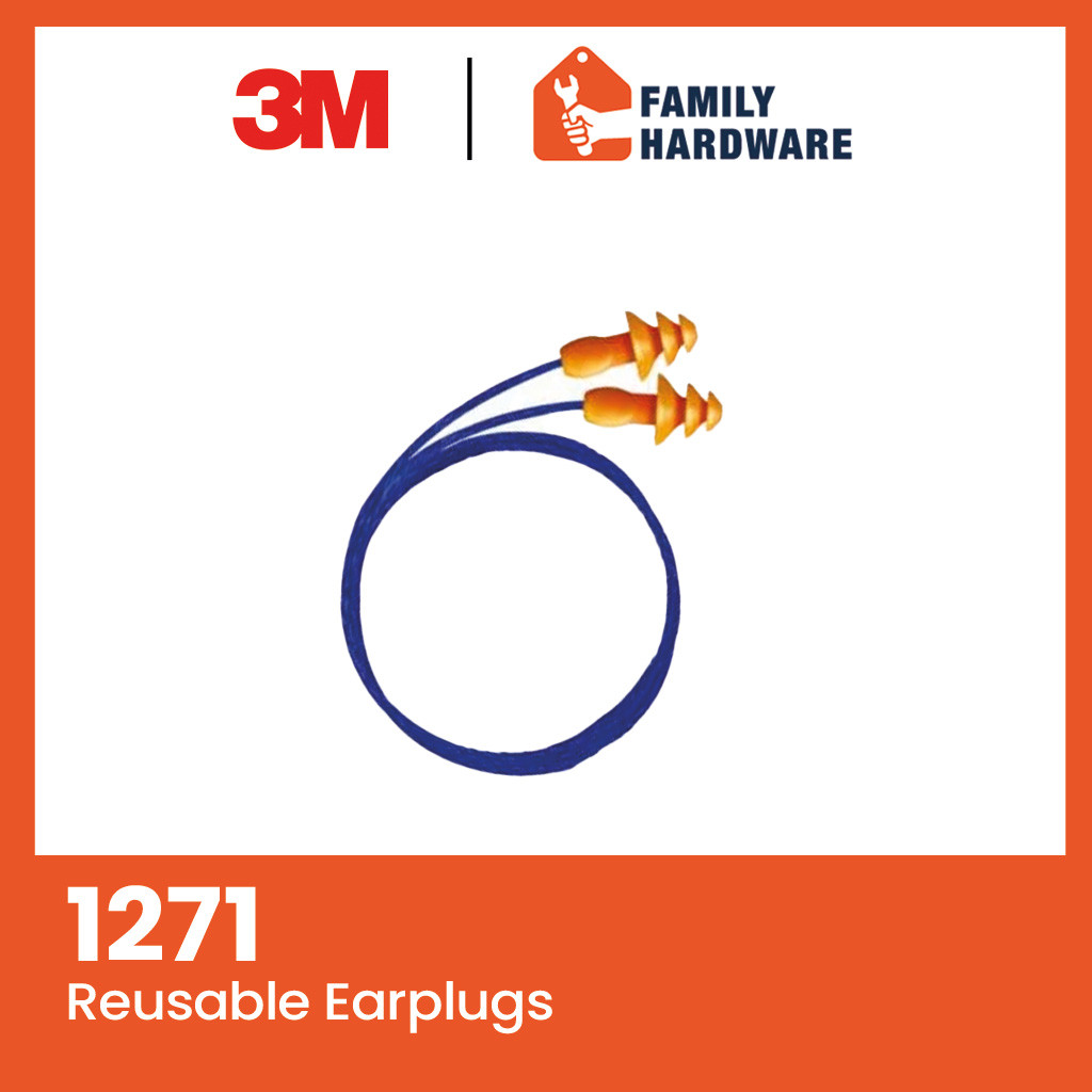 3M 1271 Reusable Corded Earplugs 26db made from soft and durable ...